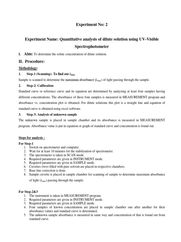Experiment No 2 Uv Vis Analysisn Pdf Ultraviolet Visible Spectroscopy Absorbance