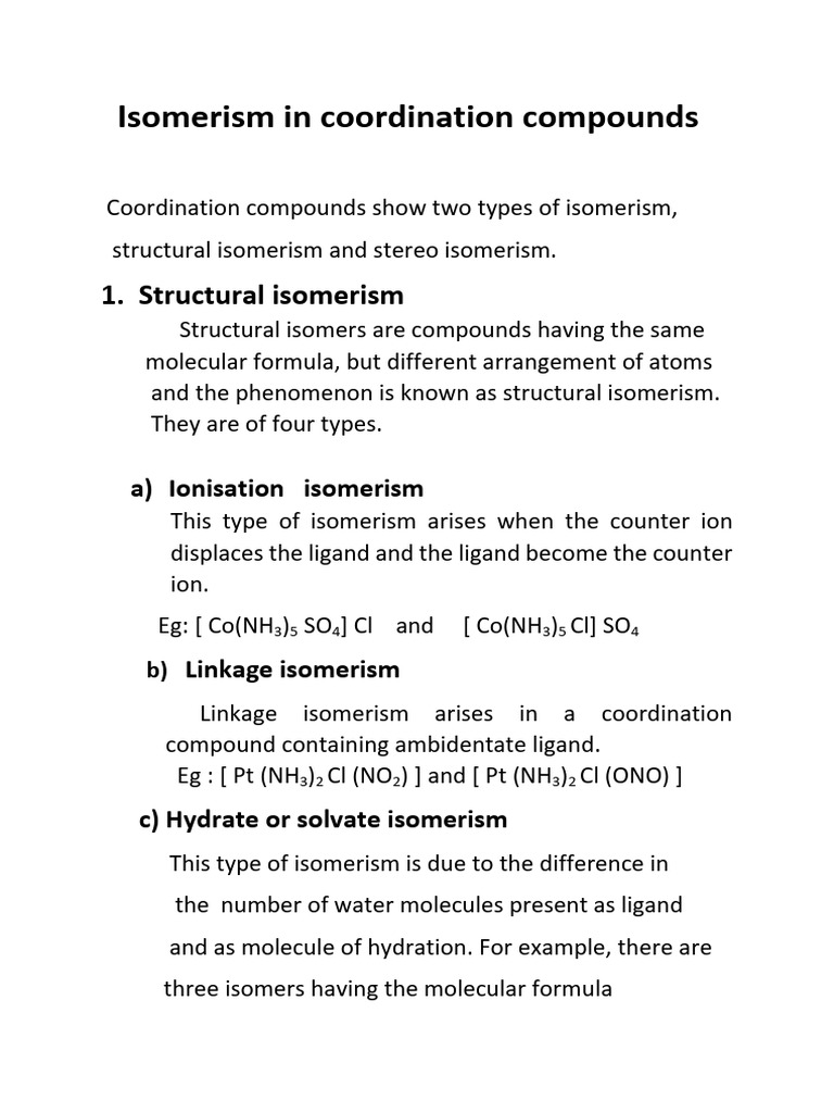 Isomerism in Coordination Compounds | PDF | Coordination Complex | Isomer