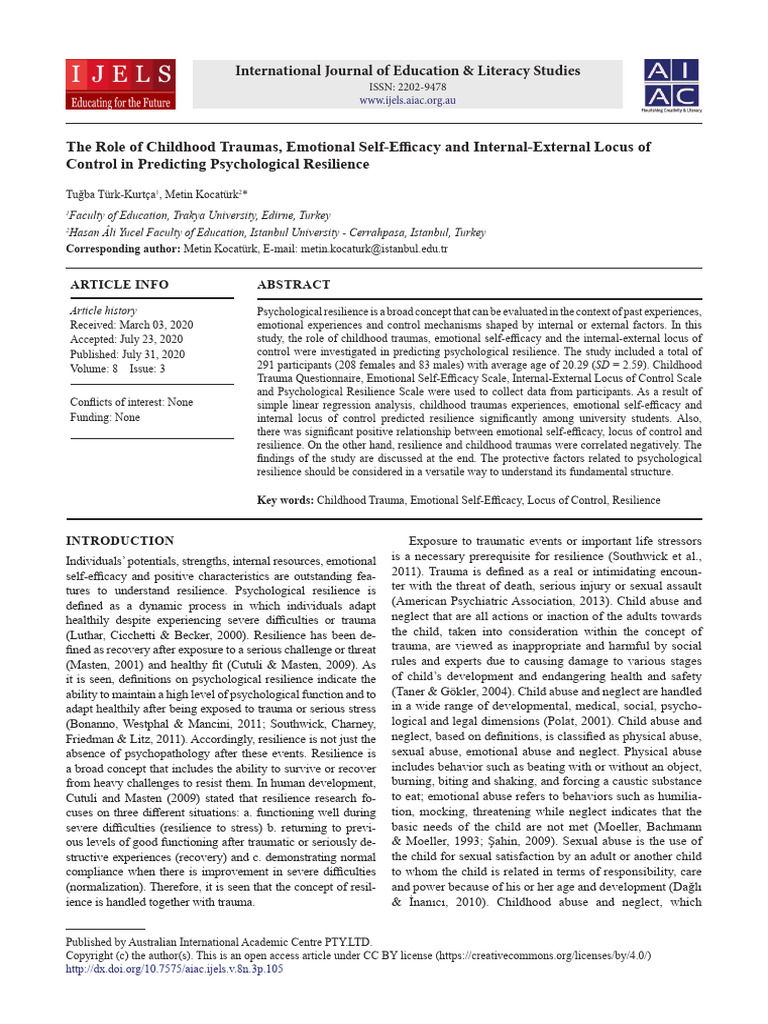 Ace, Locus of Control and Self Efficacy | PDF | Psychological ...