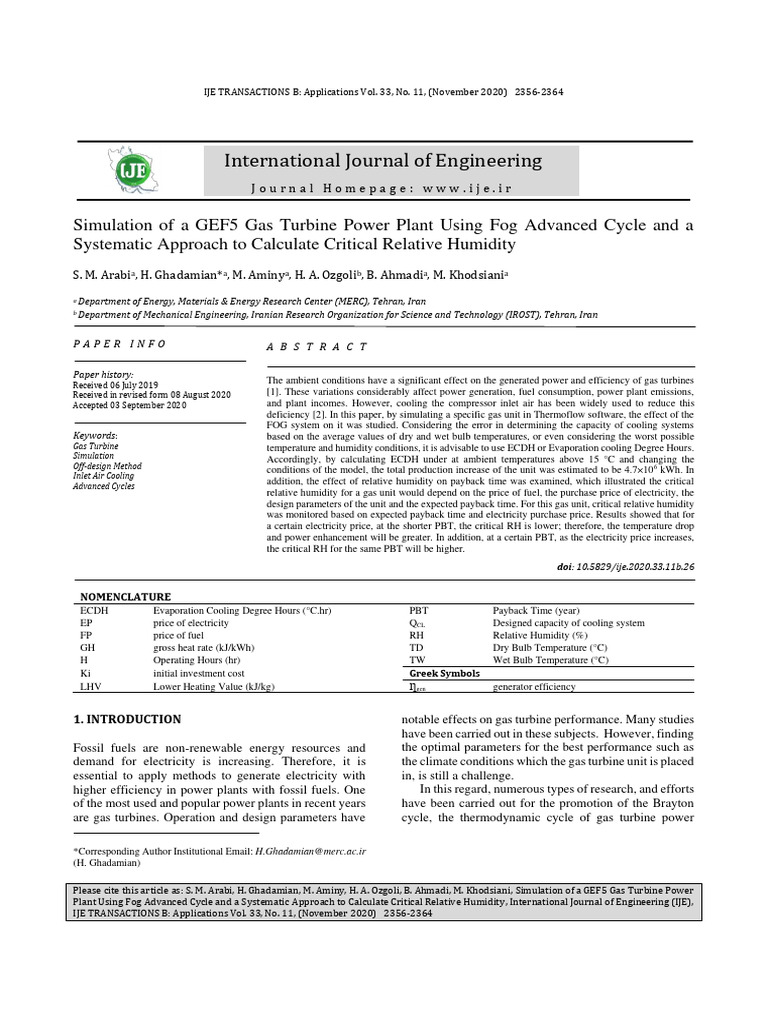 IJE Volume 33 Issue 11 Pages 2356-2364 | PDF | Humidity | Gas Turbine IJE Volume 33 Issue 11 Pages 2356-2364 | PDF | Humidity | Gas Turbine