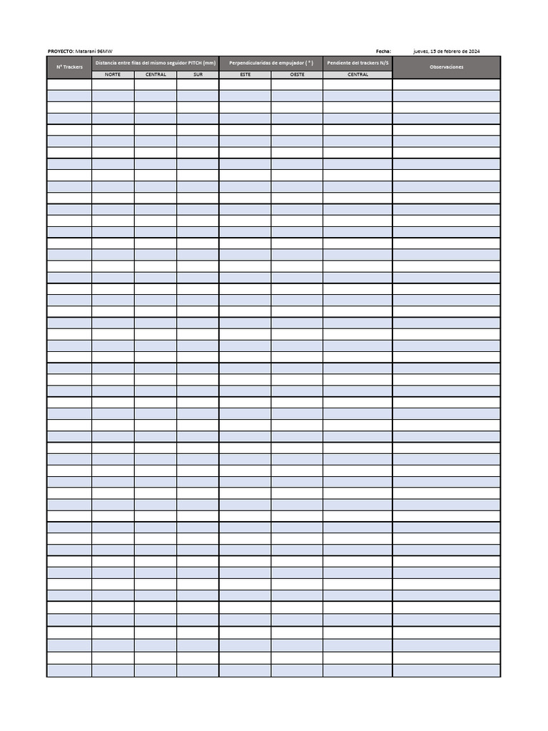 PL MT QC 007 Formato Mediciones (Pitch Distancia Entre Seguidor Pendiente) | PDF