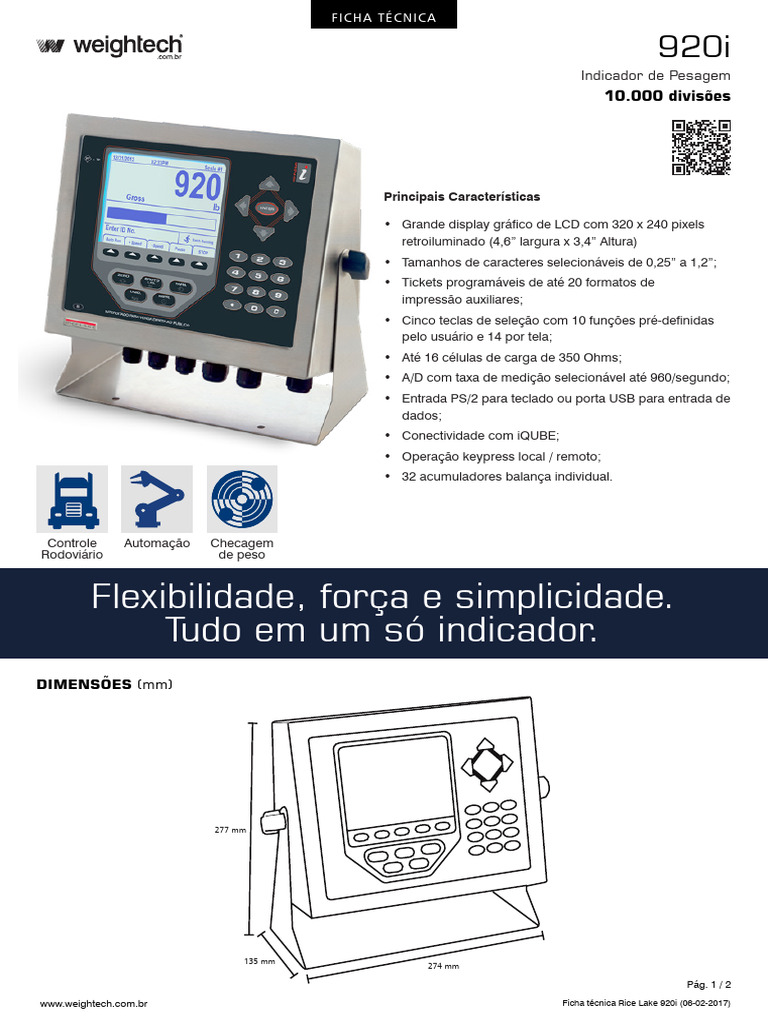 Ficha Técnica Rice Lake 920i - PT-BR | PDF | USB | Engenharia Elétrica