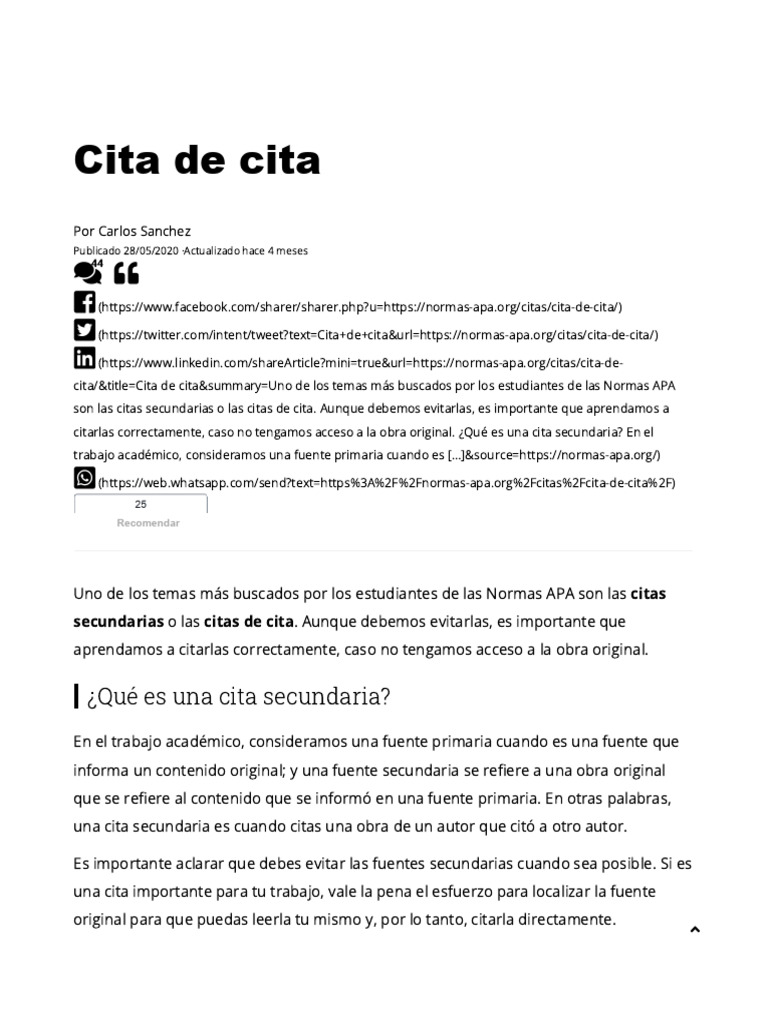 Cita de Cita - Normas APA | Descargar gratis PDF | Estilo apa