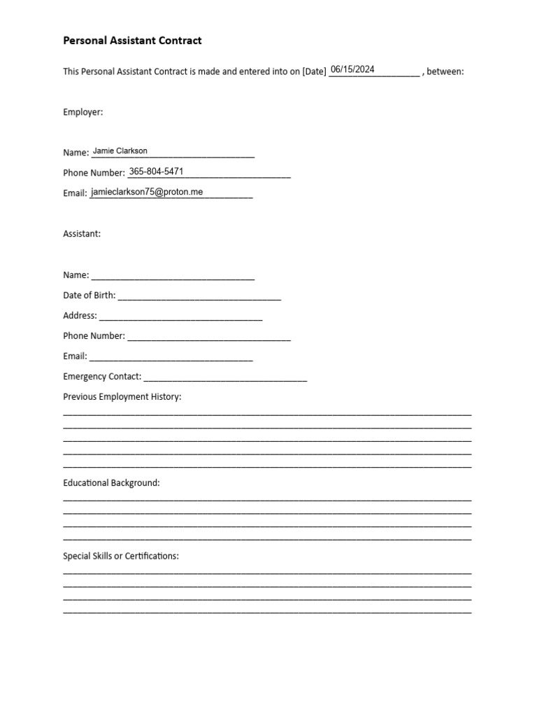 Personal Assistant Contract | Download Free PDF | Indemnity | Justice