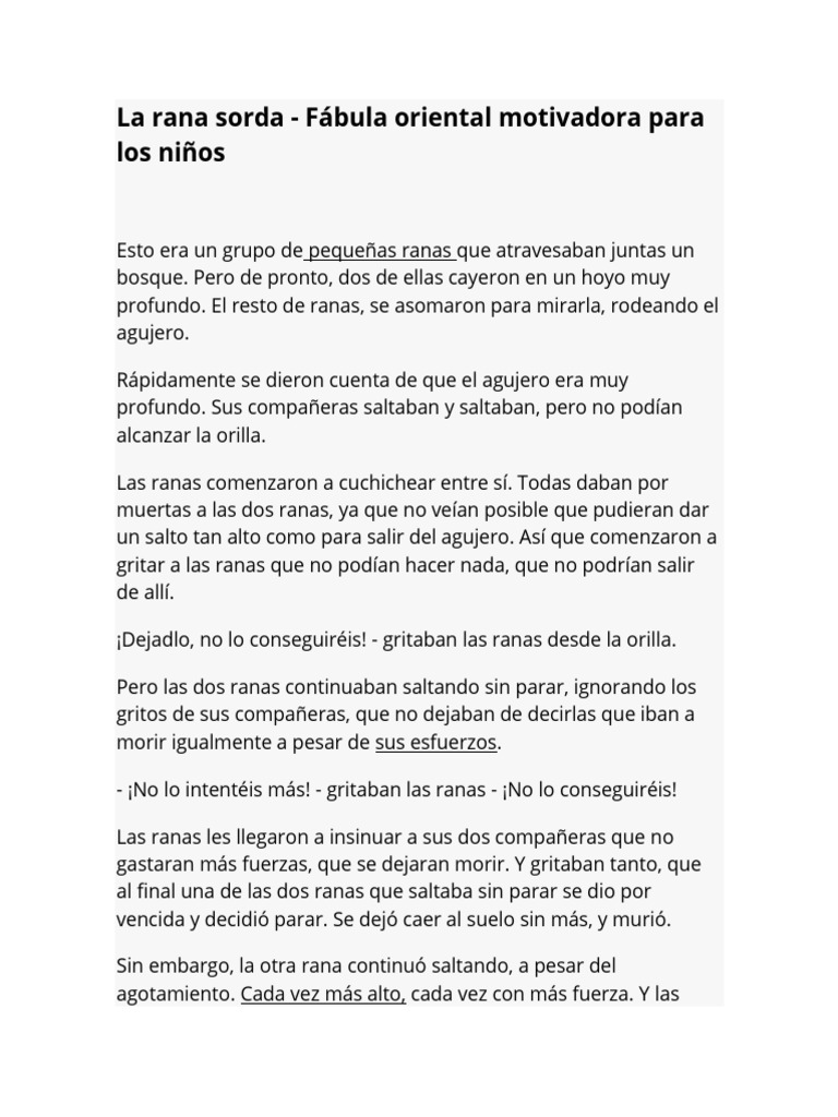 La Rana Sorda: Fábula Motivadora | PDF