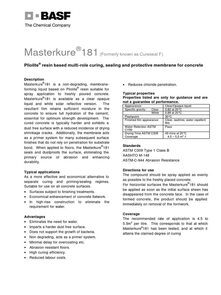 Masterkure 181 - TDS - 07 | PDF | Concrete | Adhesive