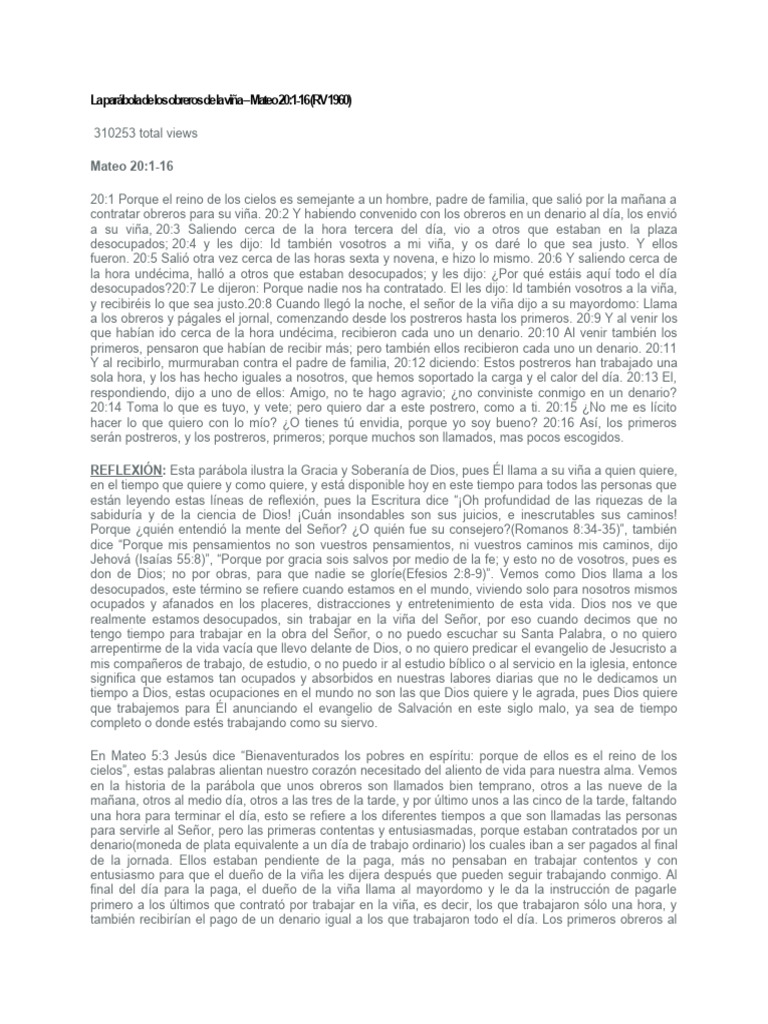 La Parábola de Los Obreros de La Viña | PDF | Cristo (título ...