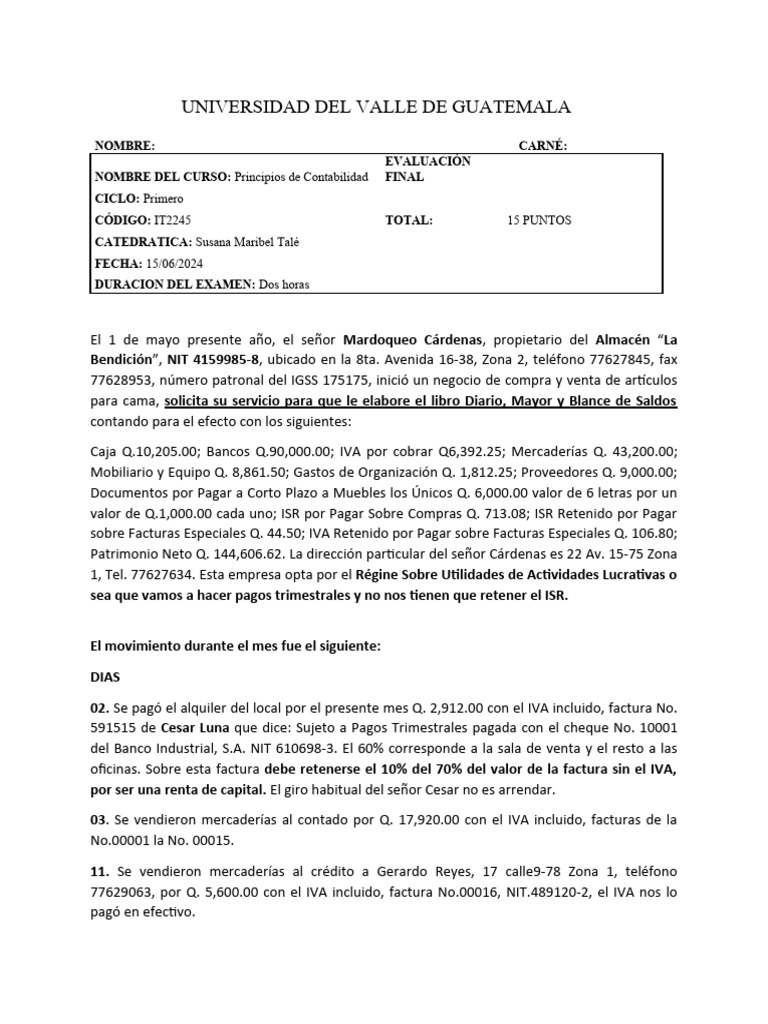 3° Evalución Final | PDF | Factura | Dinero