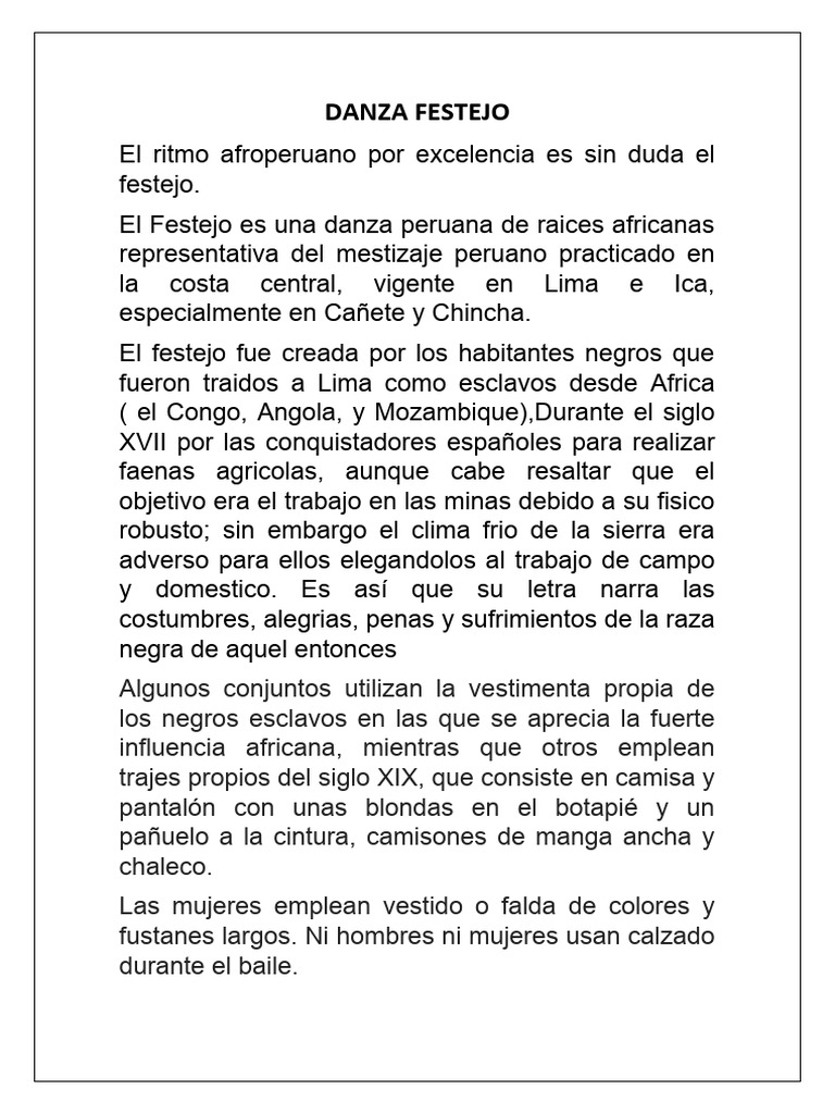 Danza Festejo | PDF | Arte | Historia