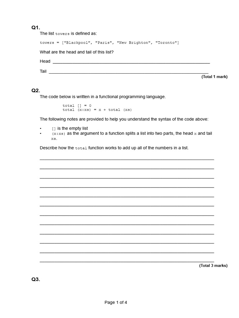 Functional Programming Exam Questions | PDF | Function (Mathematics ...