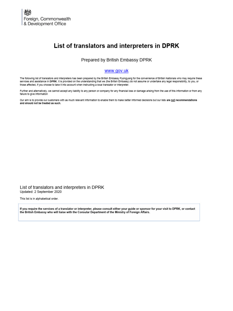 Translators and Interpreters List DPRK | PDF | Language Interpretation