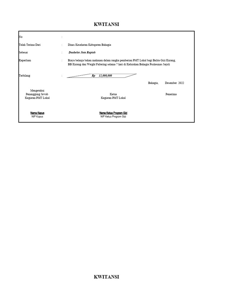 Contoh Kwitansi Belanja Bahan | PDF