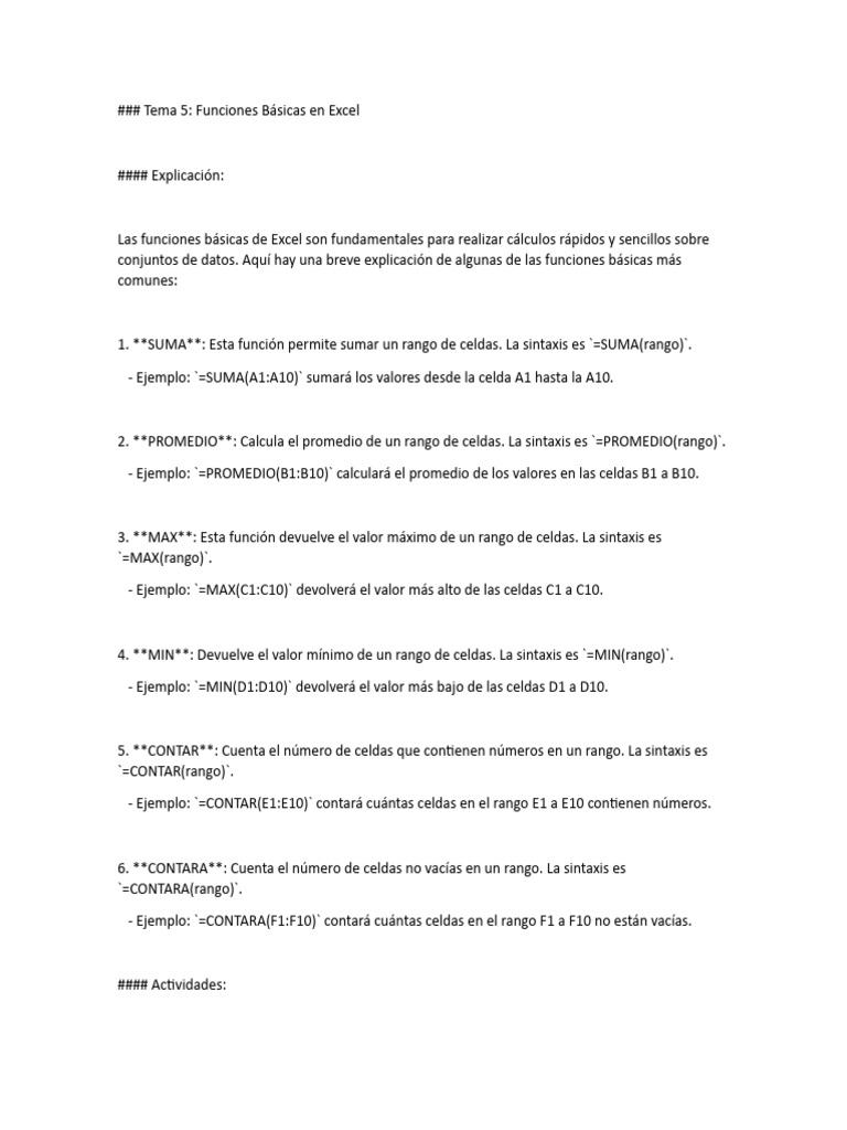 Tema 5 Excel | Descargar gratis PDF | Hoja de cálculo | Microsoft Excel
