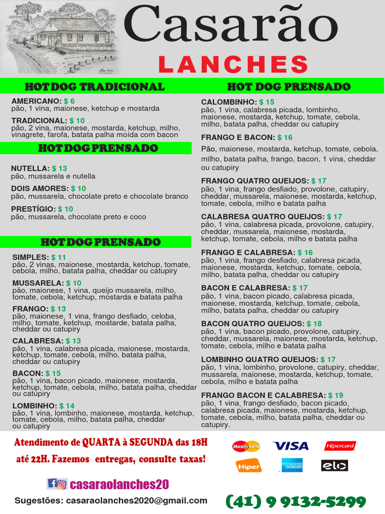 Casarão Cardápio 2021 | PDF | Cachorro-quente | Hambúrgueres