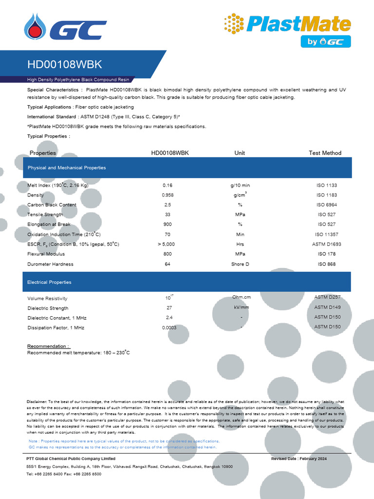 HD00108WBK Technical Data Sheet 20240227105749 | PDF | Polyethylene | Physical Sciences