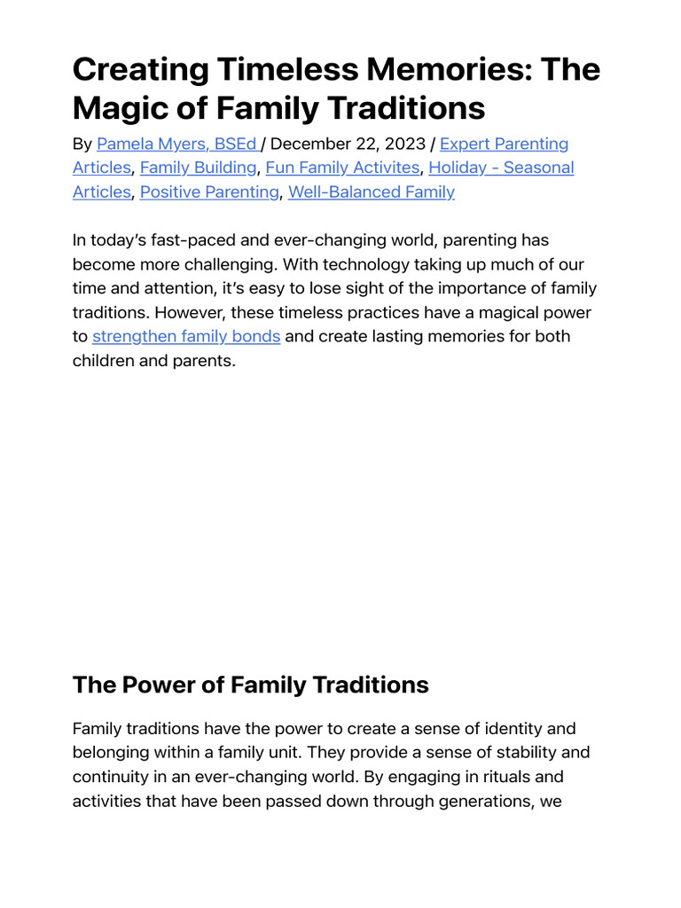 Creating Timeless Memories - The Magic of Family Traditions - Child ... Creating Timeless Memories - The Magic of Family Traditions - Child ...
