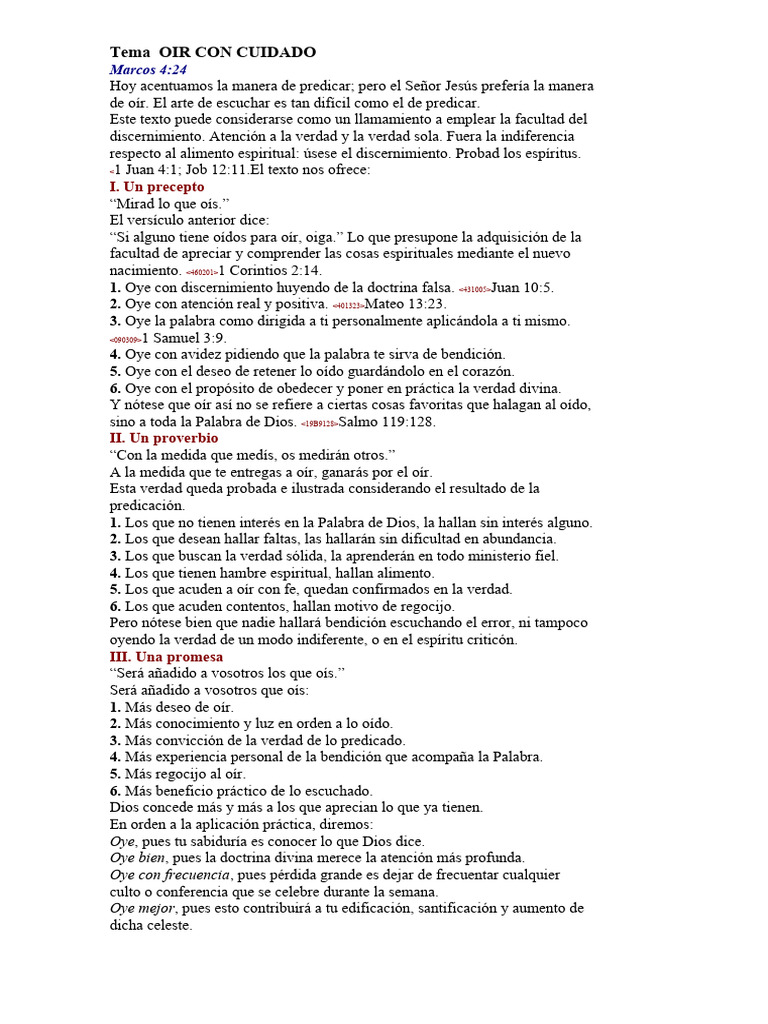 Tema Oir Con Cuidado | PDF | Verdad | Bendición