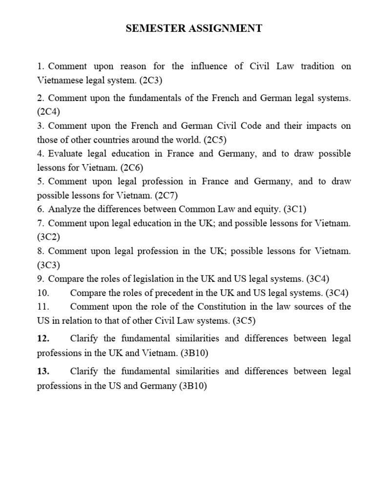 Semester Assignment List Comparative Law | PDF