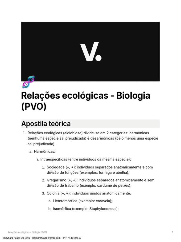 Relações Ecológicas na Biologia | PDF | Biogeografia | Ciências naturais