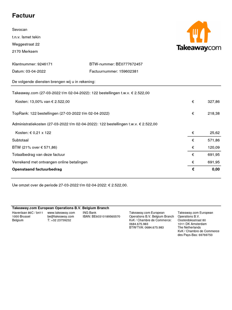 Factuur: Openstaand Factuurbedrag 0,00 | PDF