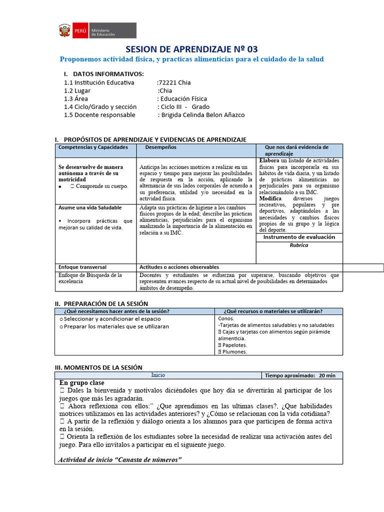 Sesion V | PDF | Aprendizaje | Alimentos