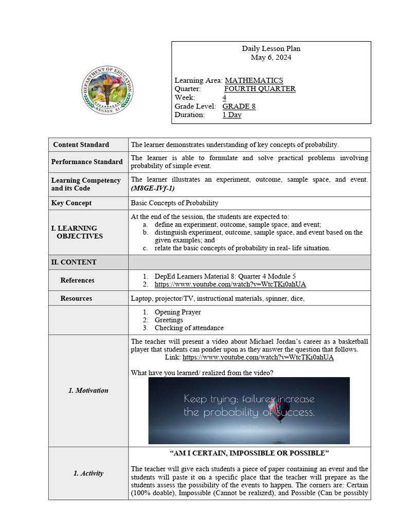 Illustrate Experiement and Outcome | PDF | Learning | Probability