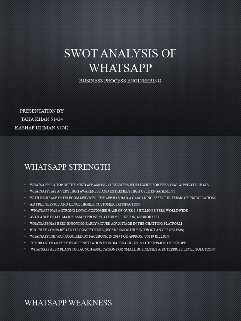 Swot Analysis of WhatsApp | PDF | Career & Growth | Computers