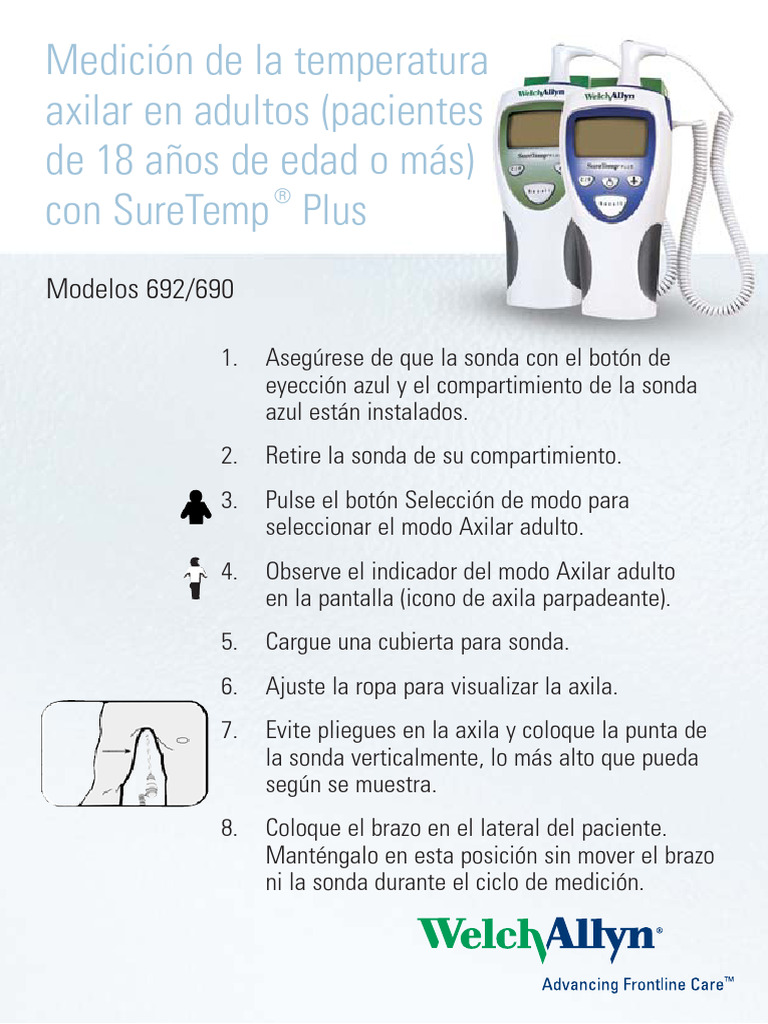 Guía Rápida de Uso Termómetro Sure Temp Plus Modo Axilar 692 | PDF ...