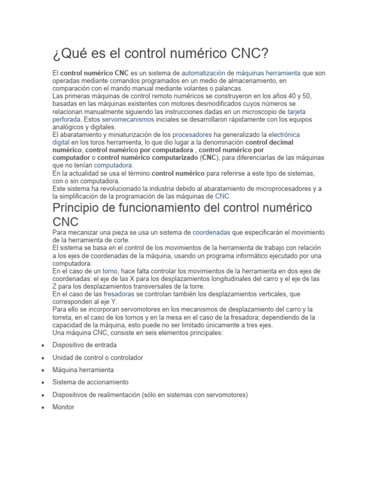 Que Es El Control Numérico CNC | PDF | Control numerico | Sector secundario de la economía