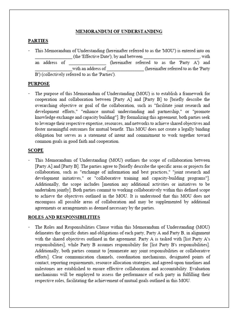 Memorandum of Understanding Template | PDF | Intellectual Property ...