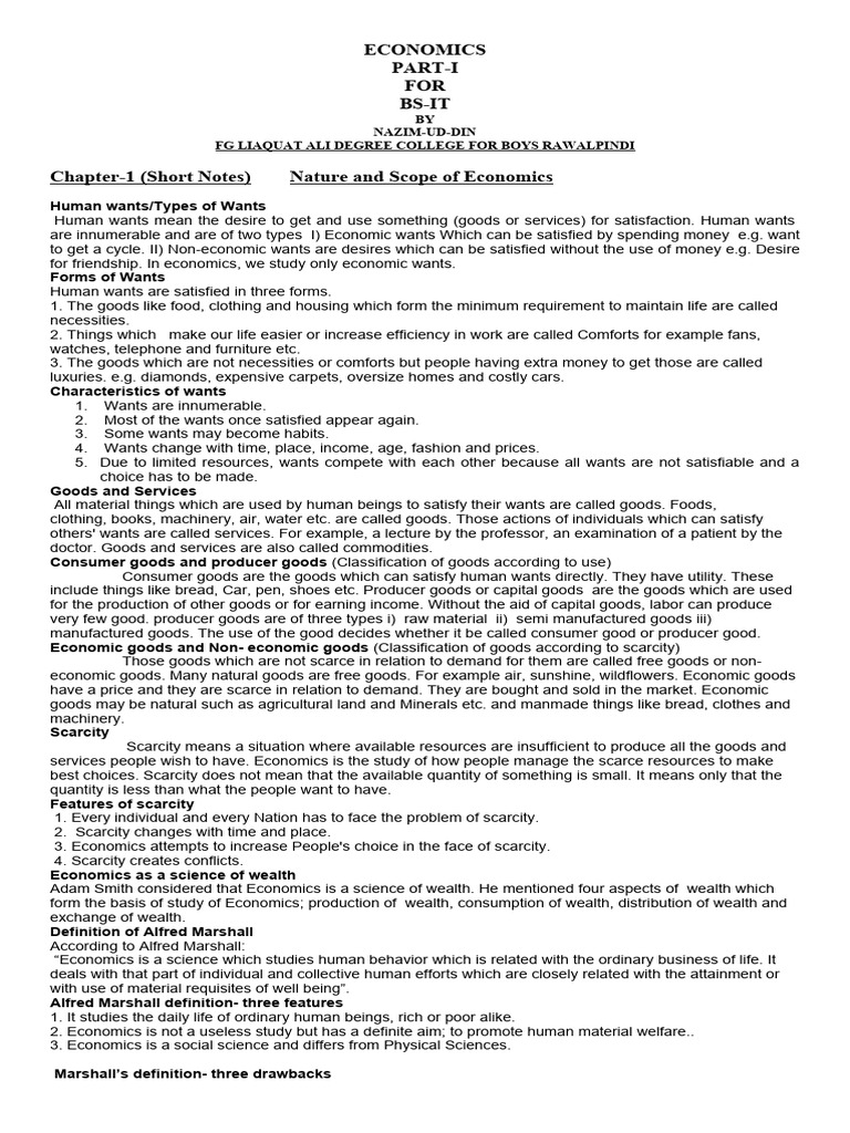 Micro Economics Short Notes BS-IT | PDF | Demand | Supply (Economics)