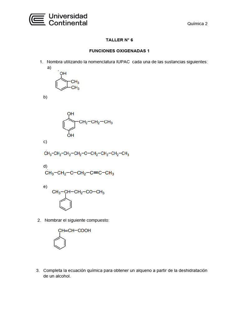 Taller #6 Funciones Oxigenadas | PDF