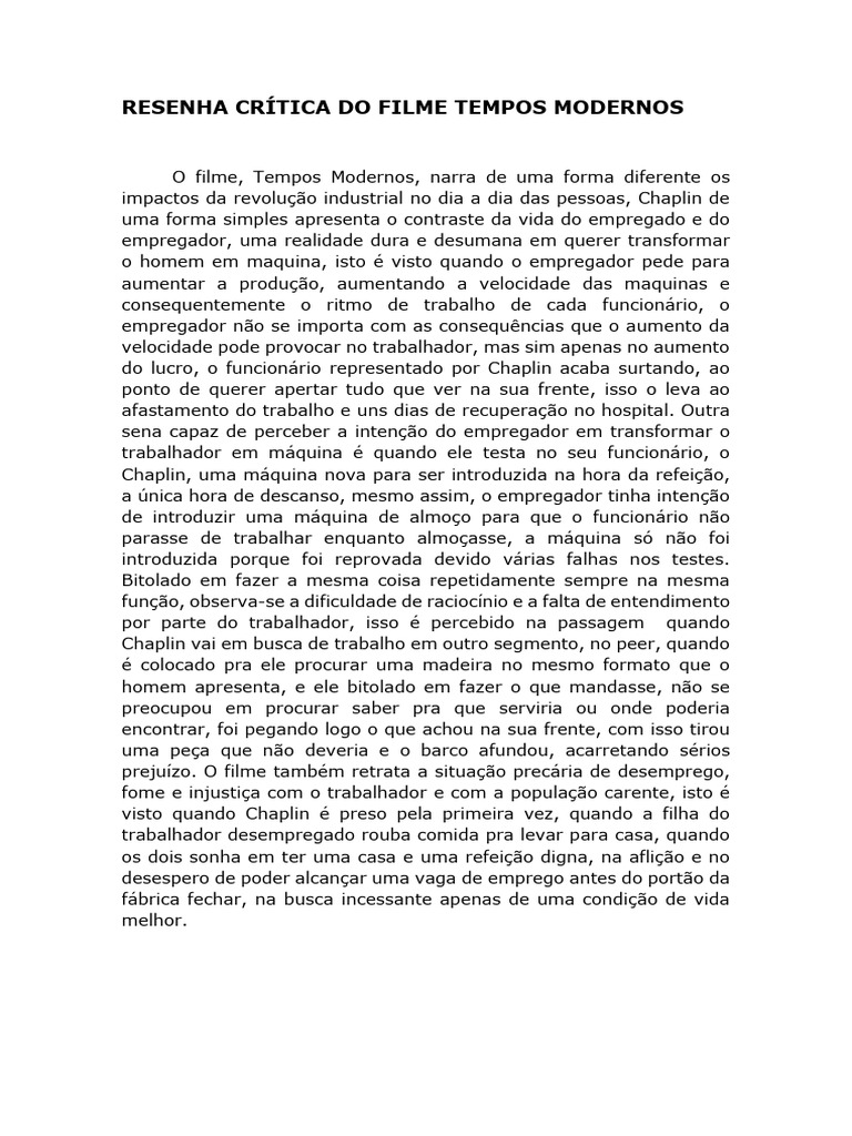 Resenha Crítica Do Filme Tempos Modernos | PDF