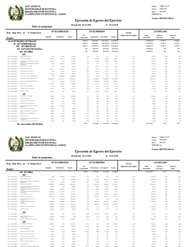 Ejec. Egresos Del Ejercicio DIC 2020 | PDF