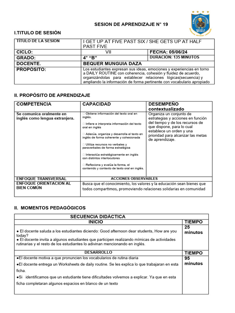 Exp 1 - Sesion 19 - 4 B | PDF | Aprendizaje | Ciencia cognitiva
