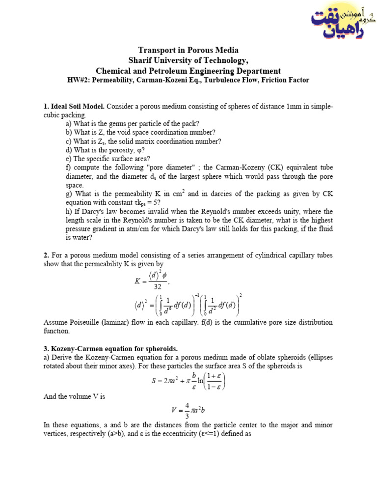 HW#2 of Porous Media Course | PDF | Porosity | Porous Medium