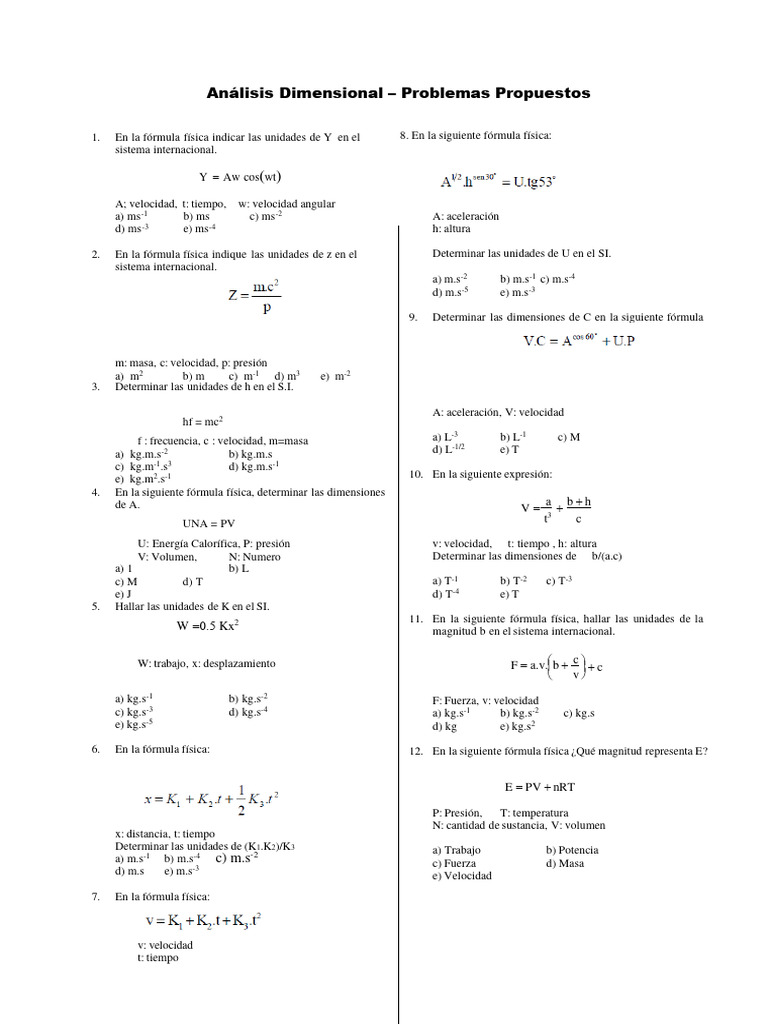 Ejercicios Analisis - Dimensional - Problemas | PDF | Kilogramo | Unidades de medida