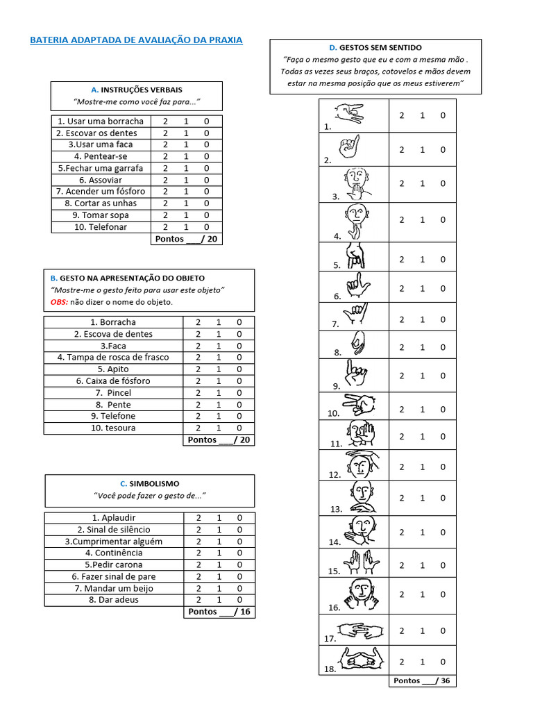 Praxias. Bateria Praxia Completo | PDF