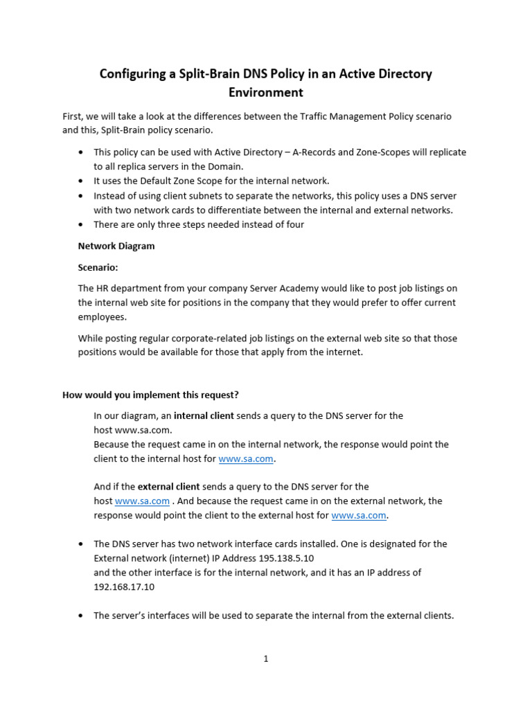 3.1 Configuring Split-Brain DNS Policy in AD | PDF | Domain Name System | Active Directory