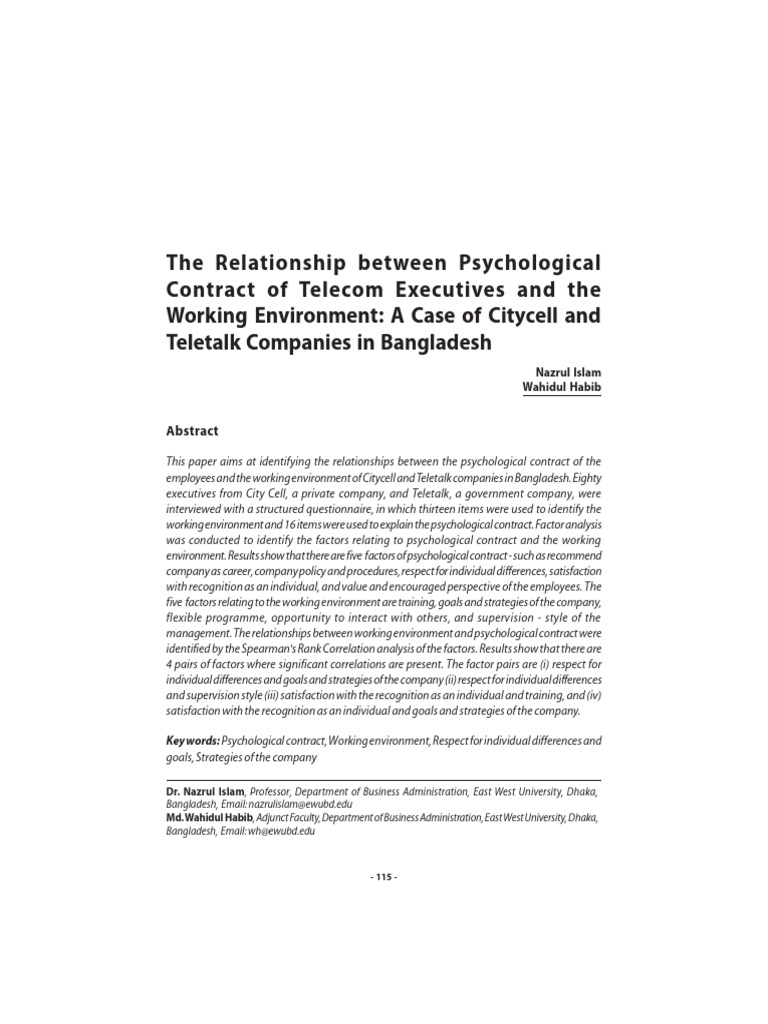 The Relationship Between Psychological Contract of Telecom Executives ...