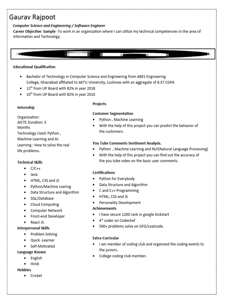 Gaurav Rajpoot: Software Engineer Resume | PDF | Machine Learning ...