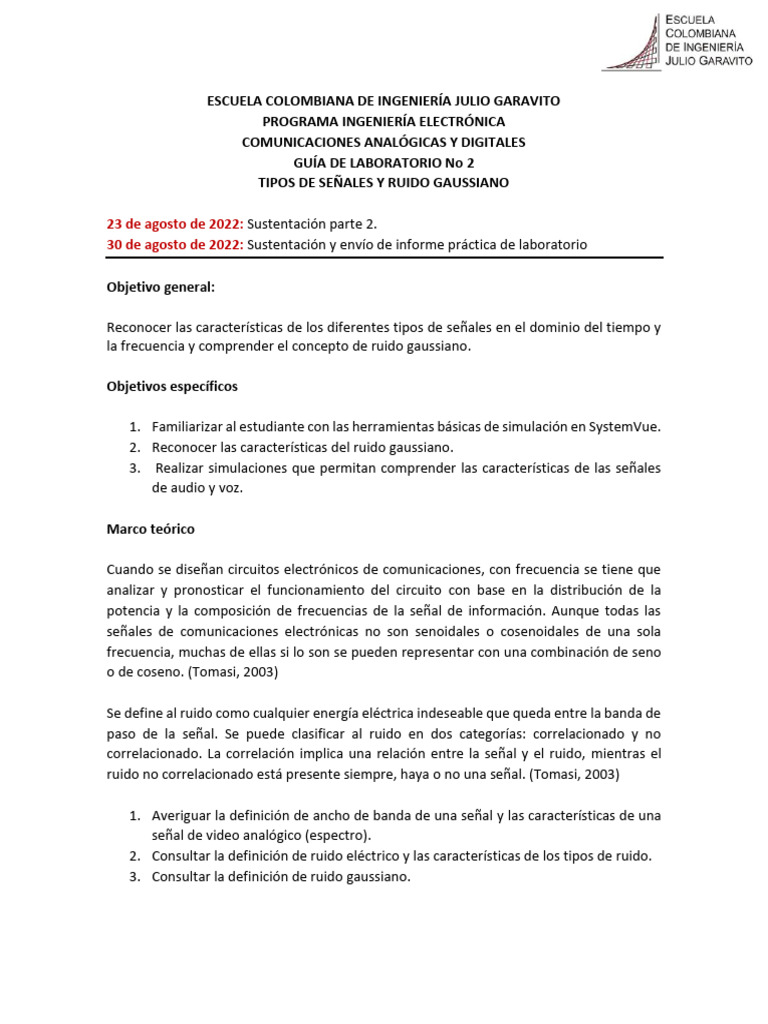 Guía Laboratorio No 2 - 2022-2 - CAYD | PDF | Señal analoga | Televisión