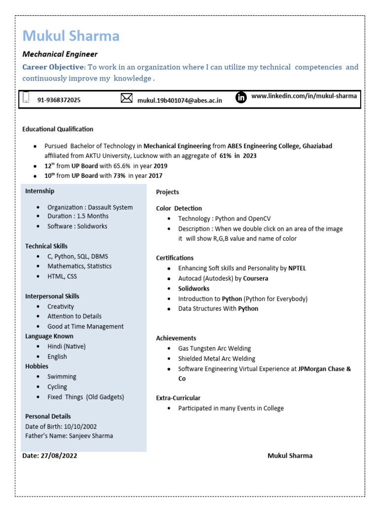 Mukul Resume | PDF | Art | Technology & Engineering