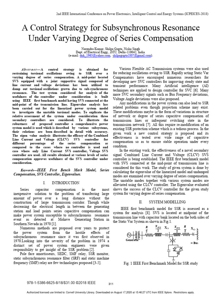 A Control Strategy For Subsynchronous Resonance Under Varying Degree of Series Compensation ...