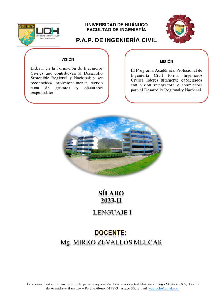 Silabo de Lenguaje I - Ingeniería Civil UDH | PDF | Comunicación ...