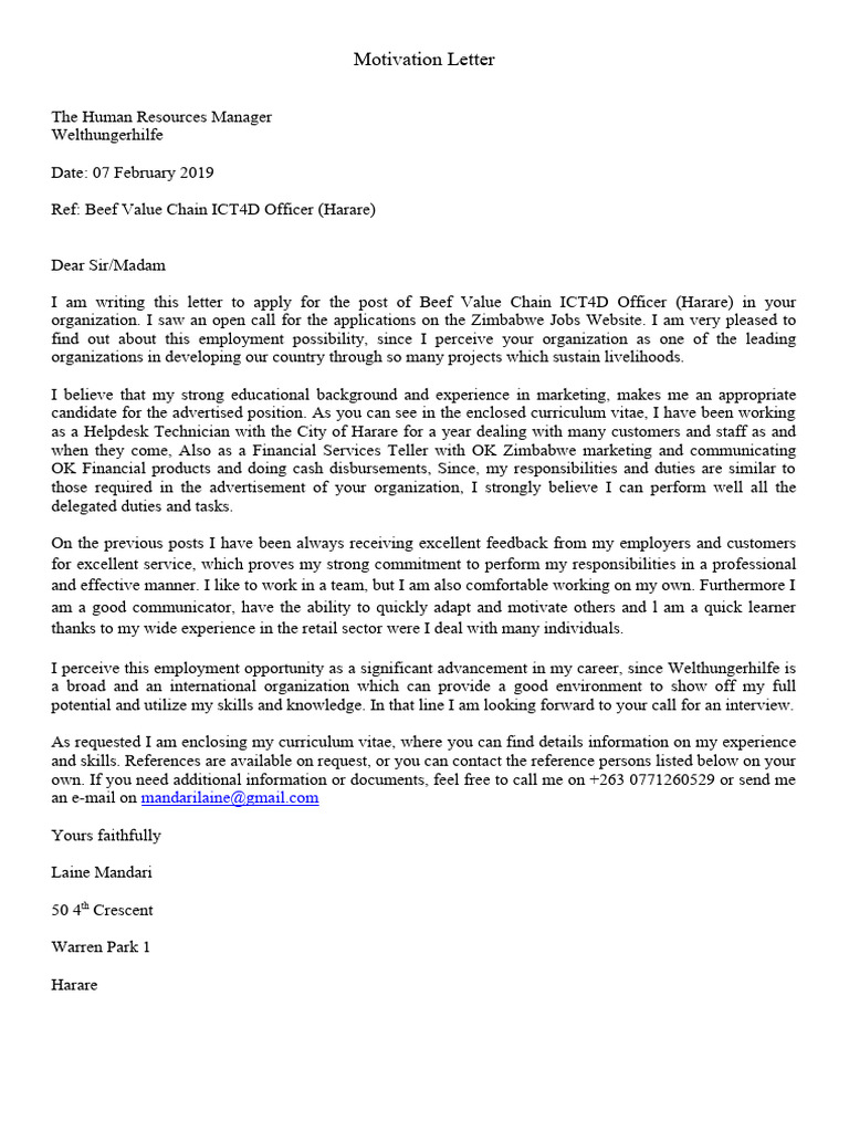 Job Motivation Letter Template | PDF | Career & Growth