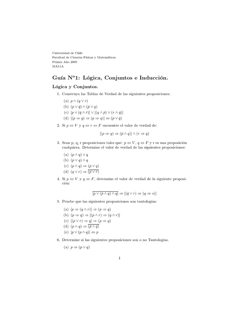 Lógica y Conjuntos: Ejercicios y Pruebas | PDF | Proposición | Gramática