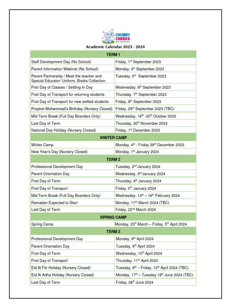 Marina International School Calendar 2023-24 | PDF | Academic Term
