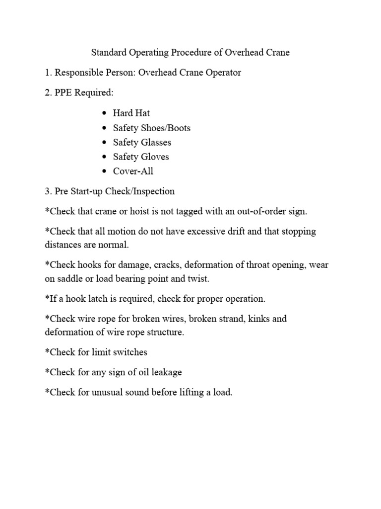 Standard Operating Procedure of Overhead Crane | PDF | Crane (Machine ...