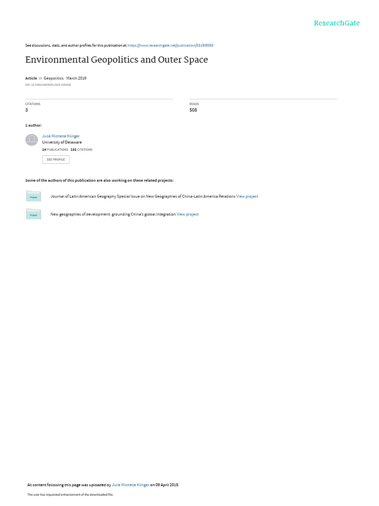 Environmental Geopolitics and Outerspace | PDF | Amazon Rainforest | Earth